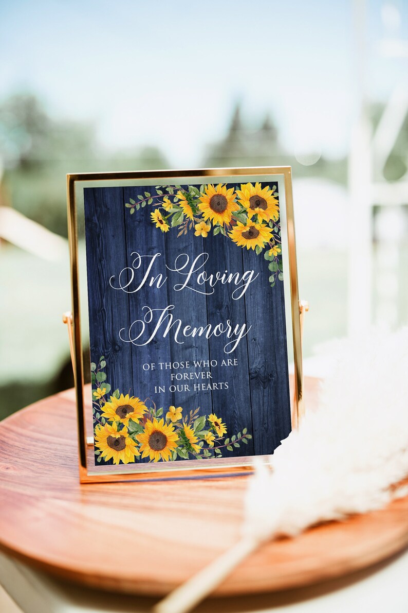 Navy Sunflower in Loving Memory Wedding Sign, Rustic Memorial Table ...
