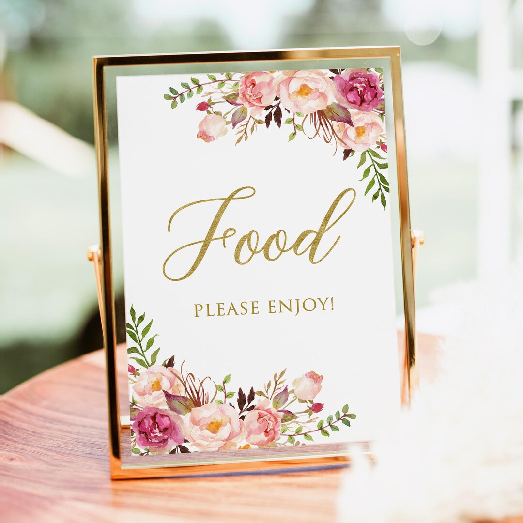 Pink Floral Food Sign, Food Table Sign, Please Enjoy, Digital File ...
