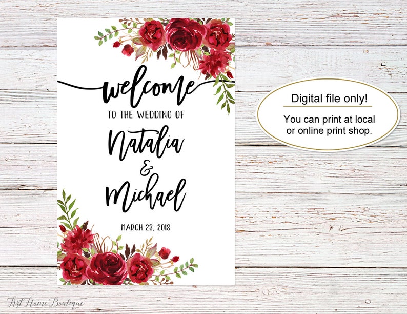 Welcome Wedding Sign, Welcome to Our Wedding Sign, Ivory and Red ...