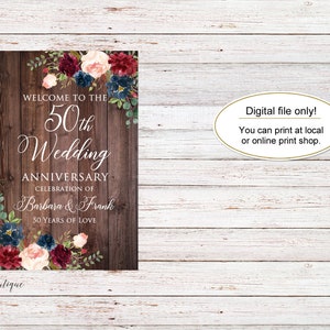 50th Anniversary Welcome Sign, 50th Anniversary Decoration, Rustic ...