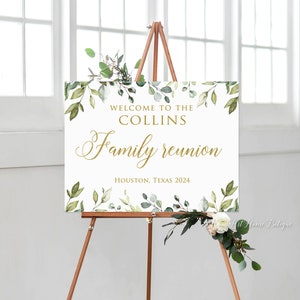 Family Reunion Welcome Sign, Greenery Gold Welcome Sign, Botanical ...