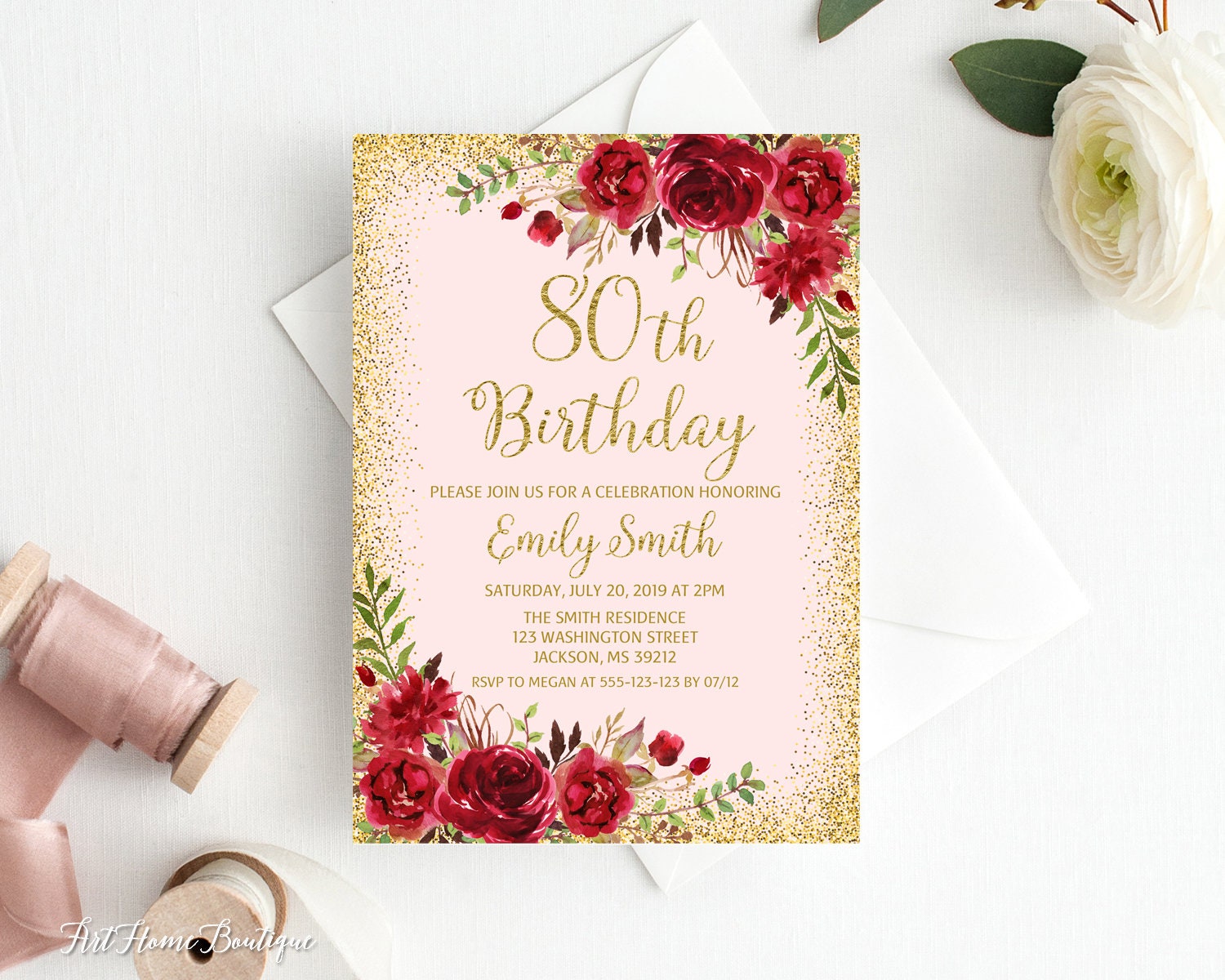 80th Birthday Invitation Any Age Birthday Invitation Red | Etsy