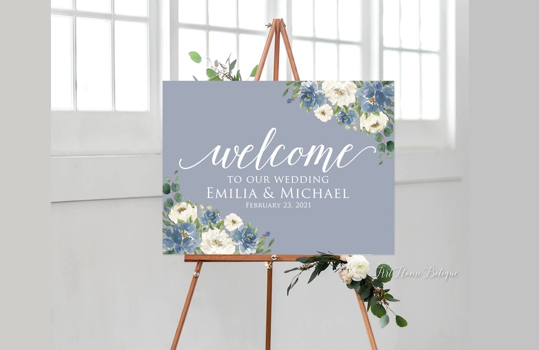 Dusty Blue Wedding Welcome Sign, Welcome to Our Wedding Sign, Landscape ...