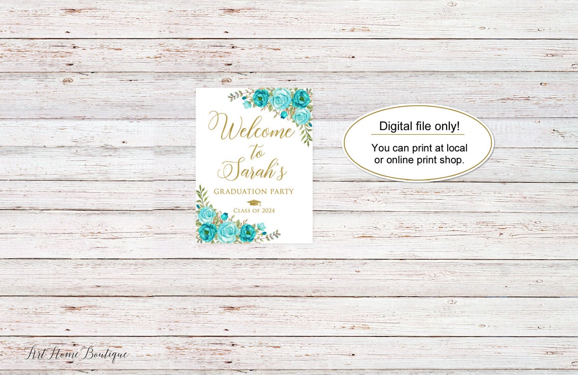 Teal Graduation Welcome Sign, Teal Welcome Sign, Turquoise Graduation ...