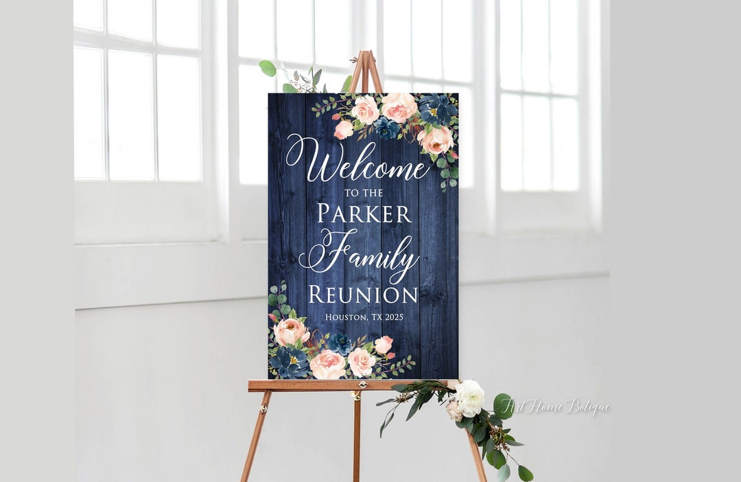 Floral Navy Family Reunion Welcome Sign, Blush Navy Welcome Sign ...
