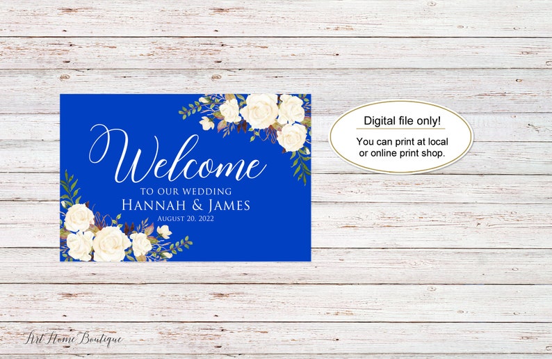 Royal Blue Wedding Welcome Sign Blue and White Flowers | Etsy