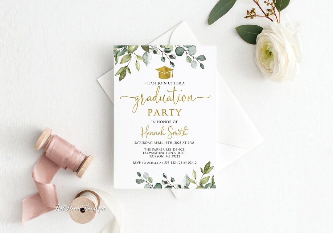 Botanical Graduation Party Invitation, Greenery Graduation Invitation ...
