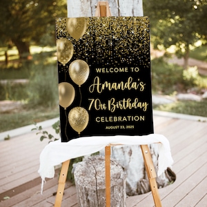70th Birthday Welcome Sign, Black and Gold Birthday Welcome Sign ...