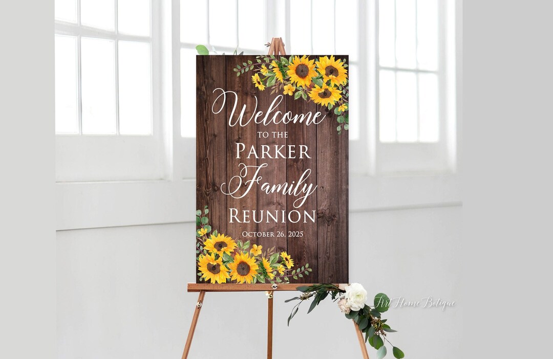Sunflower Family Reunion Welcome Sign, Rustic Sunflower Welcome Sign ...
