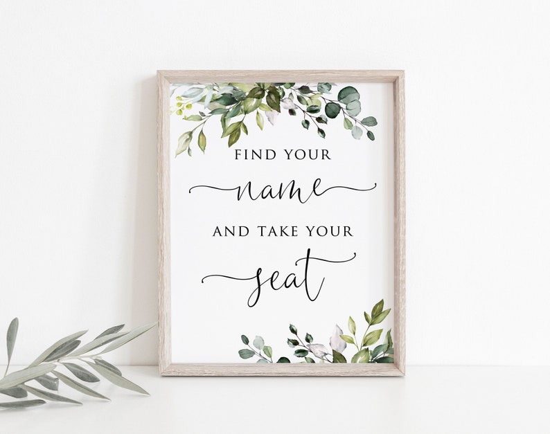 Find Your Name and Take Your Seat Sign Greenery Wedding - Etsy