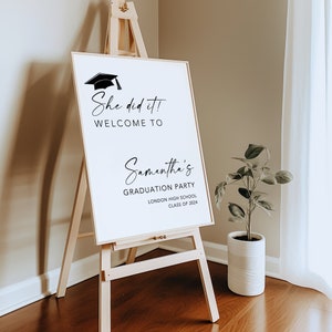 Graduation Party Welcome Sign, She Did It, Minimalist Graduation ...