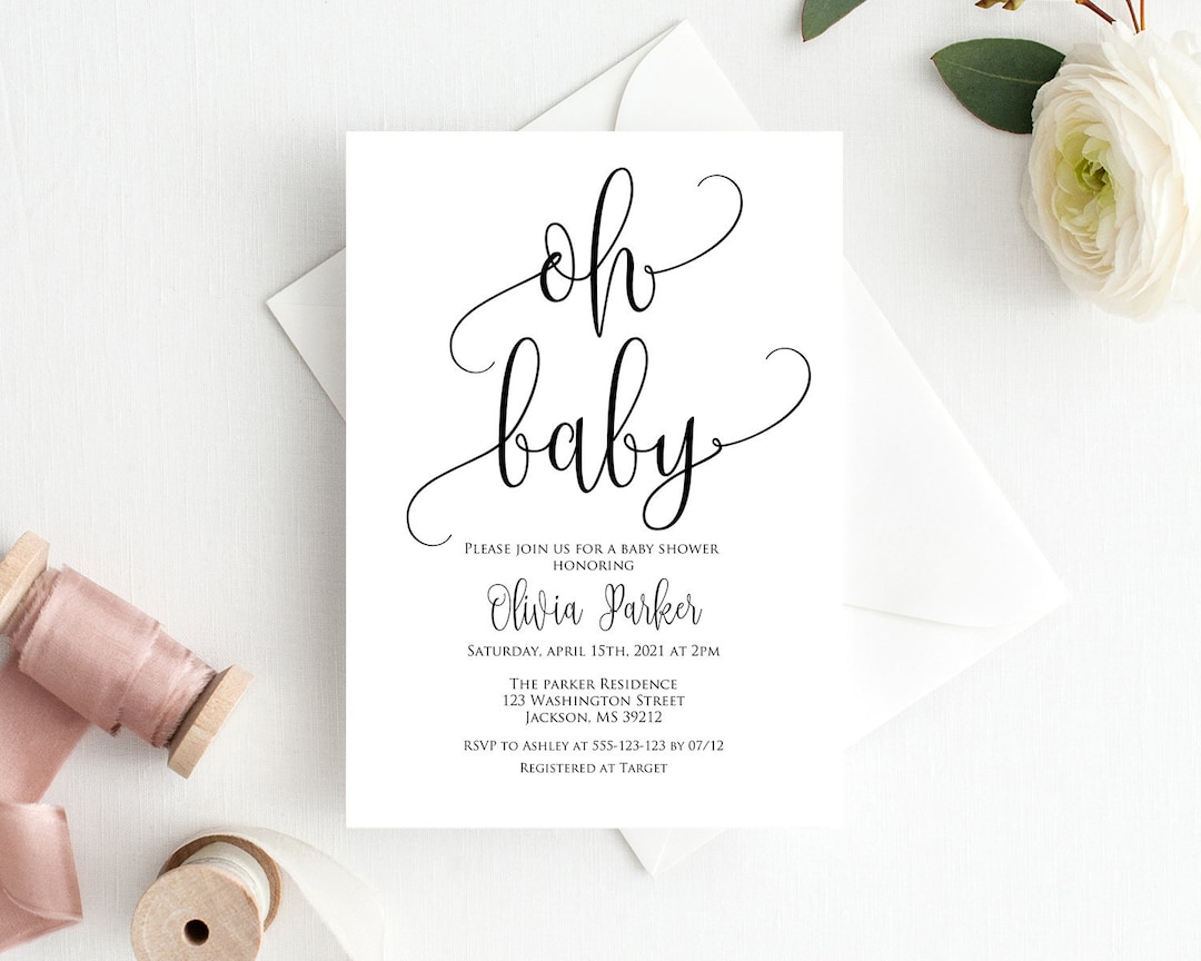 Baby Shower Invitation, Oh Baby Invitation, Classic Baby Shower Invite ...