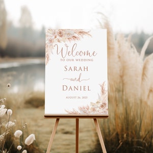 Boho Wedding Welcome Sign Pampas Grass Wedding Sign Bohemian Decor ...