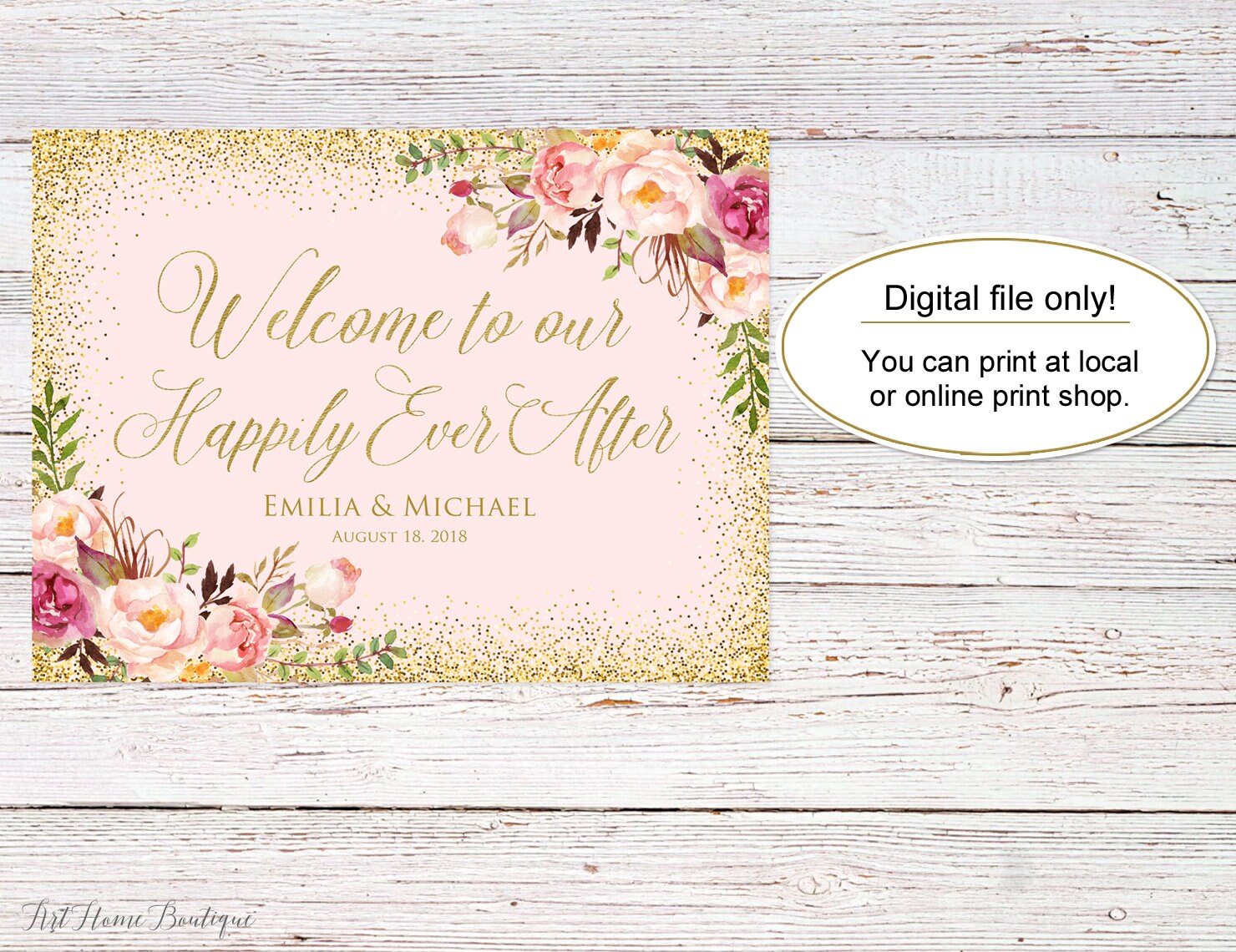 Welcome to Our Happily Ever After Sign, Welcome Wedding Sign, Blush ...