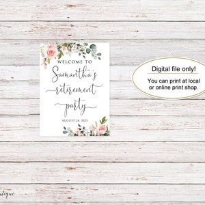 Pink Retirement Party Welcome Sign, Greenery Retirement Celebration ...