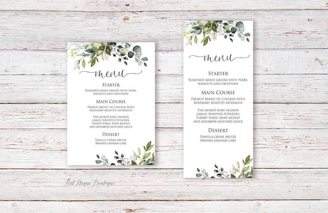 Greenery Menu Card, Modern Menu Printable, Botanical Menu, Greenery ...