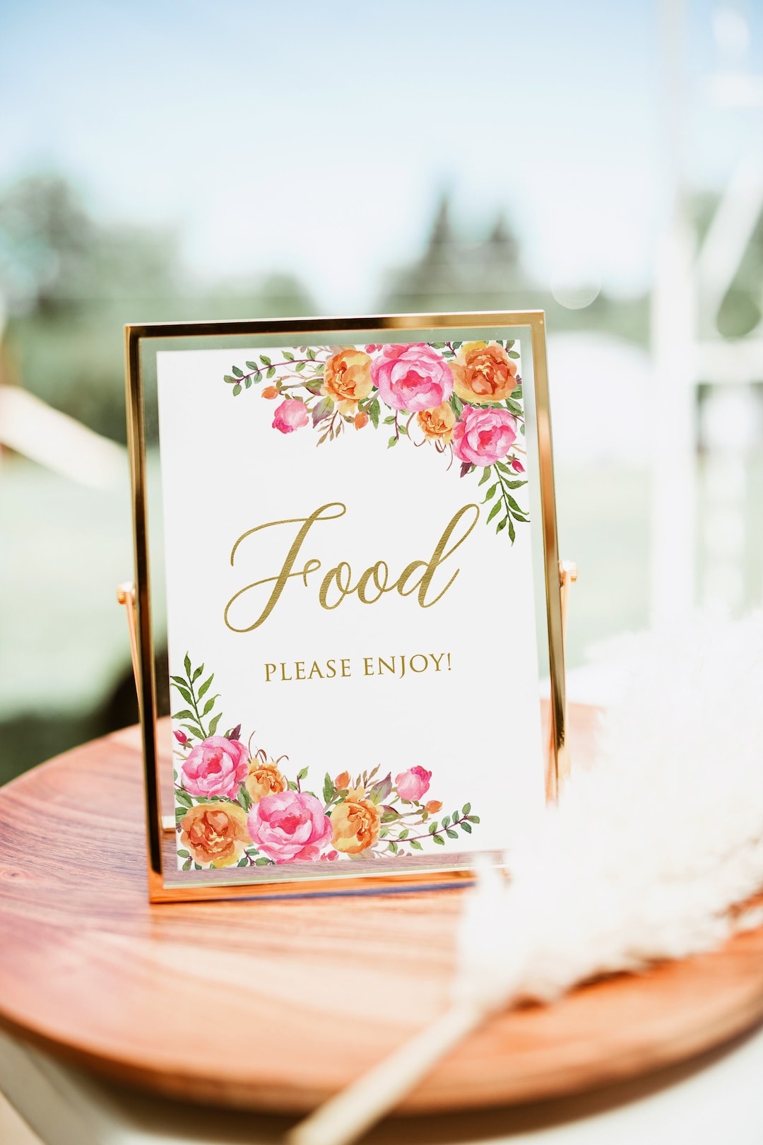 Hot Pink Orange Food Sign, Floral Wedding Table Sign, Orange and Pink ...