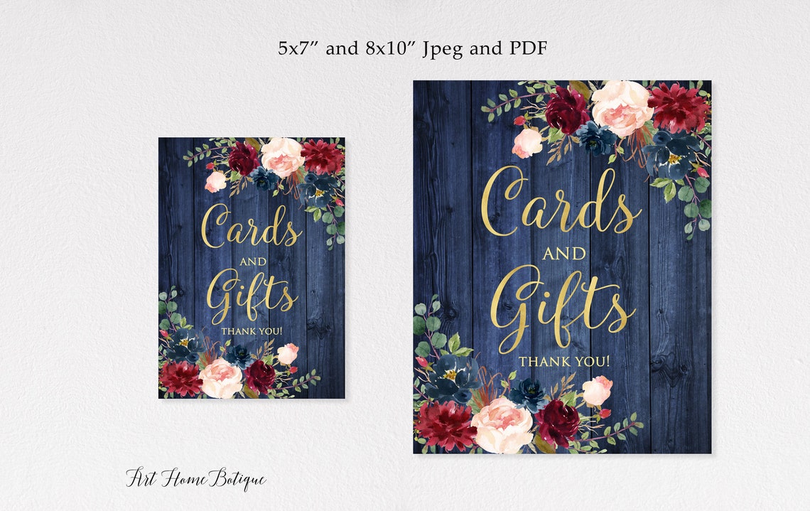 Navy Cards and Gifts Sign, Cards and Gifts Wedding Sign, Gift Table ...