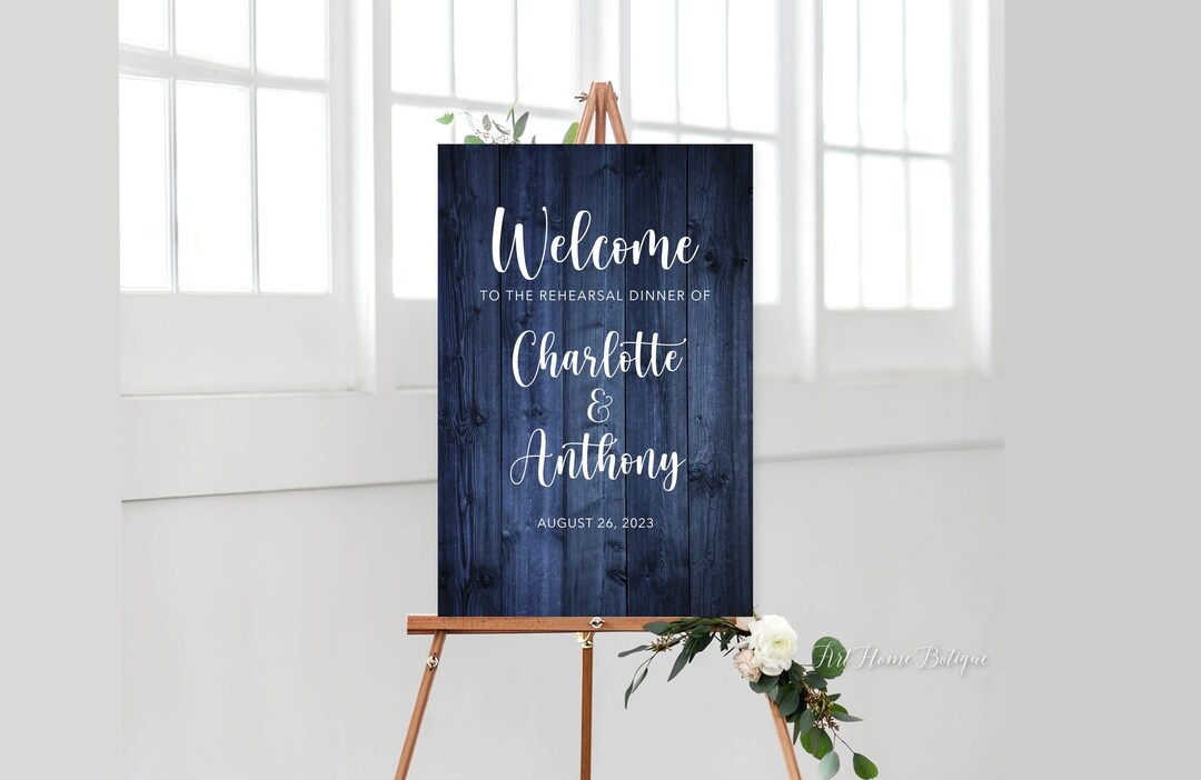 Rustic Blue Rehearsal Welcome Sign, Rustic Navy Rehearsal Dinner ...