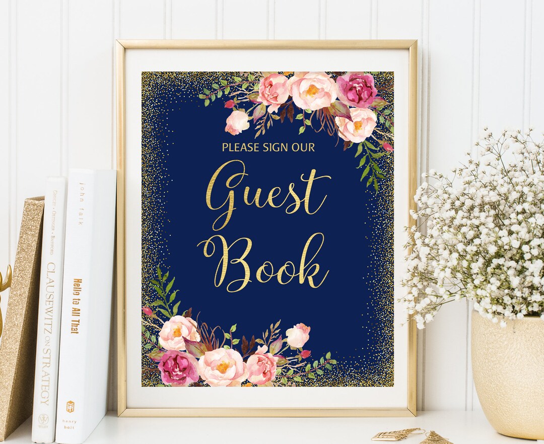 Navy Guest Book Sign, Wedding Guest Book Sign, Please Sign Our Guest ...