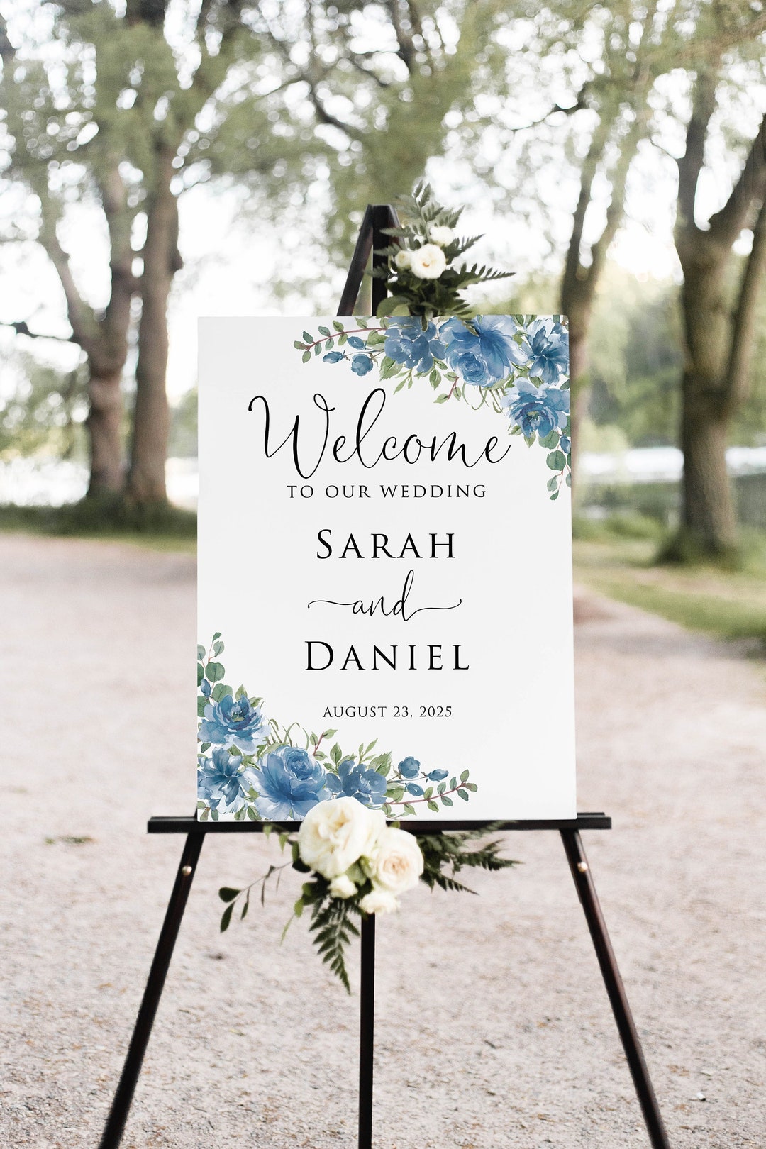 Printed or Digital Dusty Blue Floral Wedding Welcome Sign, W272-1 - Etsy