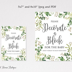 Decorate a Block Sign, Decorate a Block for the Baby Sign, Greenery ...