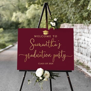Burgundy Graduation Party Welcome Sign, Gold Graduation Welcome Sign ...