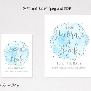 Decorate a Block Sign, Decorate a Block for the Baby Sign, Blue and ...