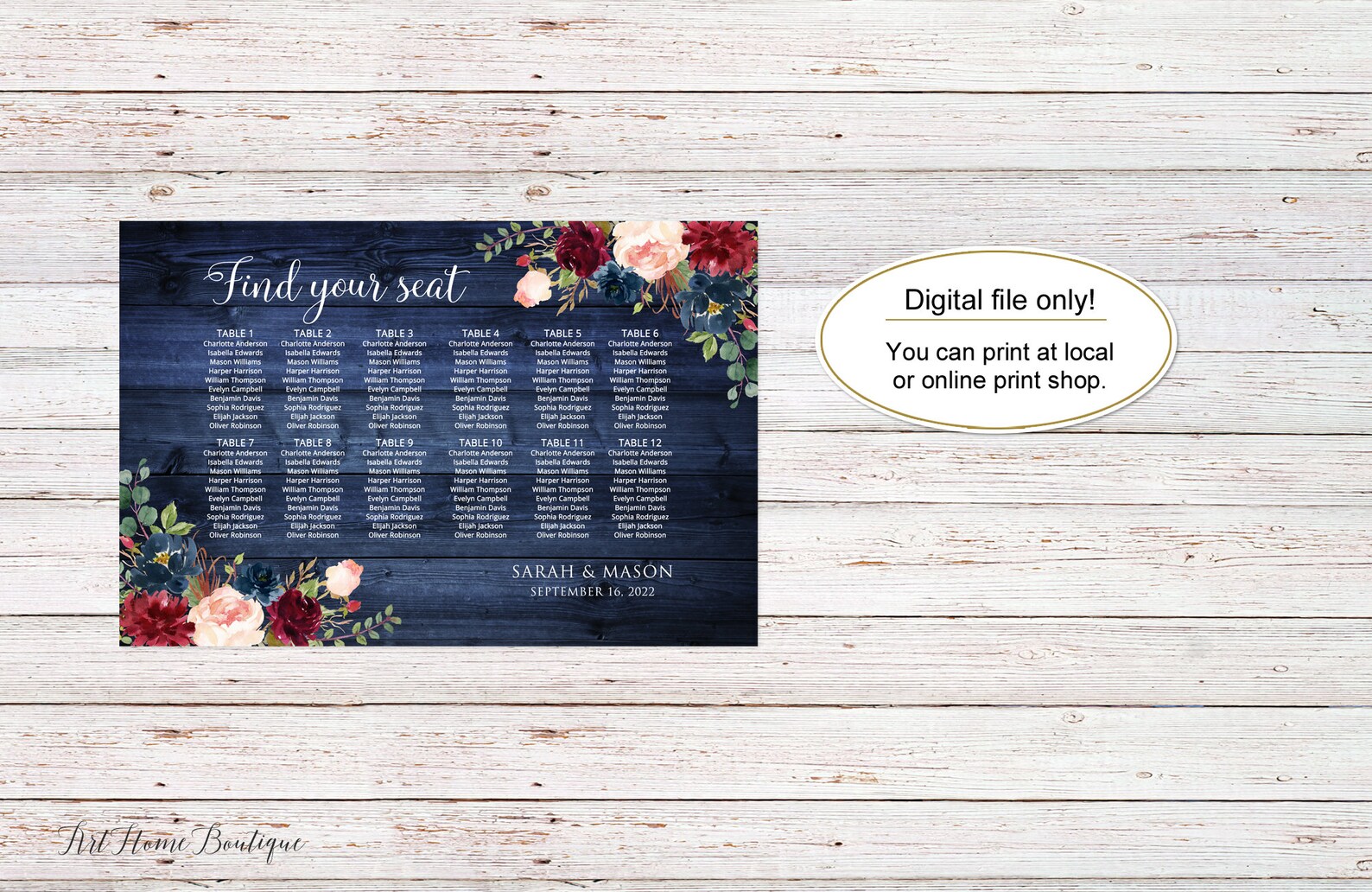 Navy Wedding Seating Chart Find Your Seat Rustic Wedding - Etsy