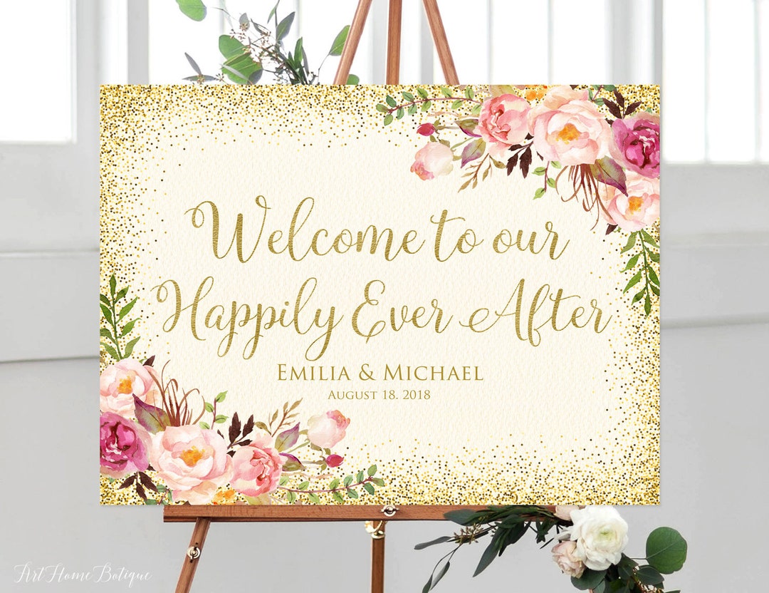 Welcome to Our Happily Ever After Sign, Ivory Welcome Wedding Sign ...
