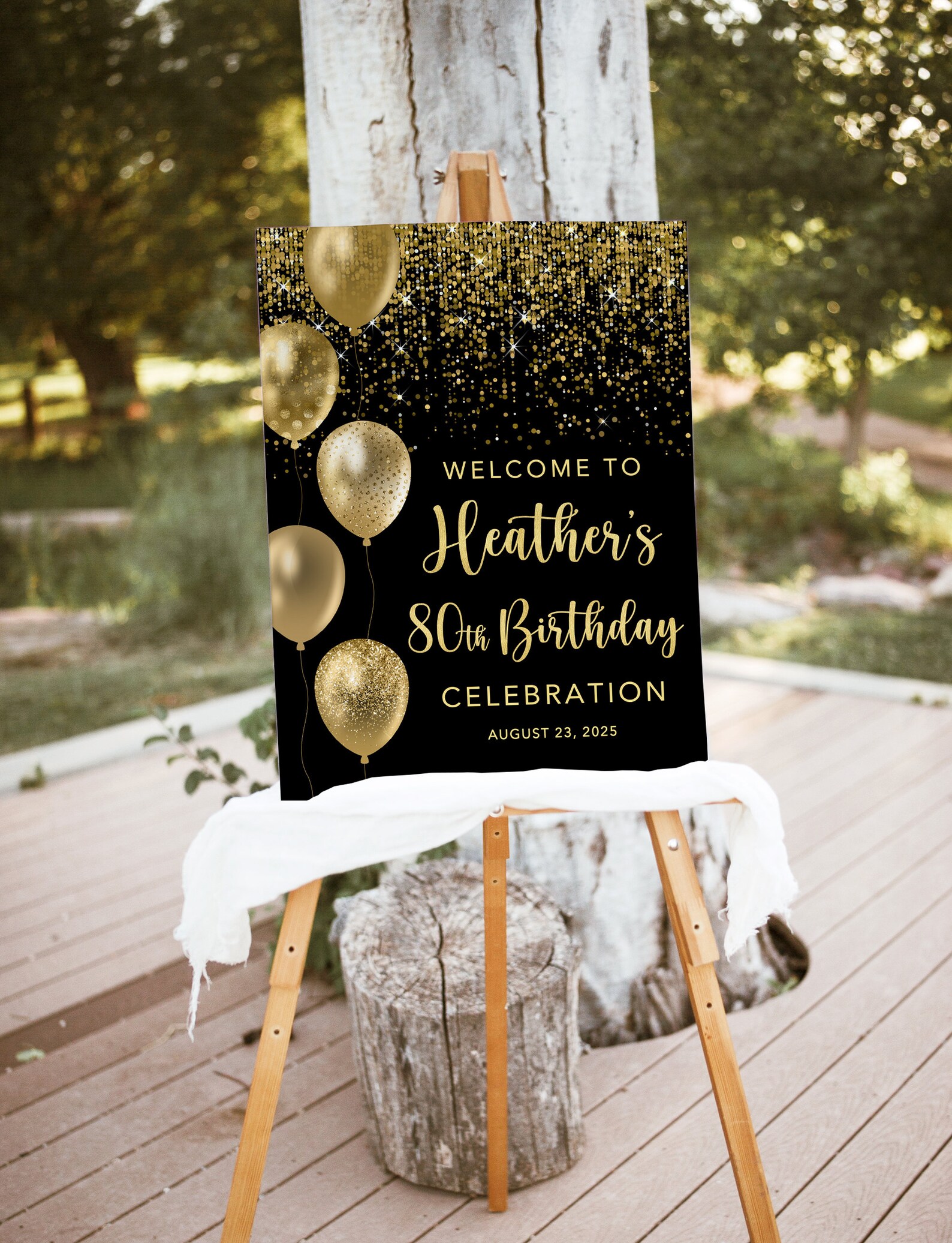 80th Birthday Welcome Sign, Black and Gold Birthday Welcome Sign ...