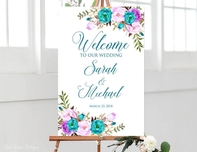 Teal Purple Wedding Welcome Sign Welcome to Our Wedding Sign - Etsy