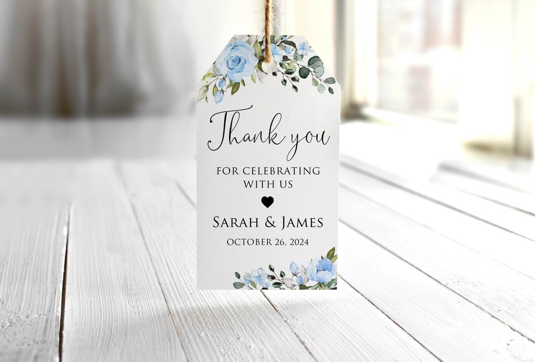 Blue Thank You Tags, Light Blue Favor Tags, Greenery Favor Tags, Blue ...