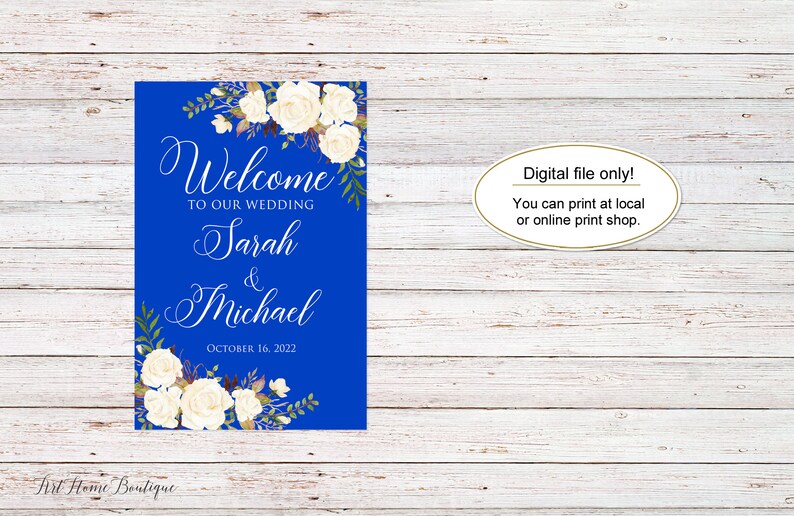 Royal Blue Welcome Wedding Sign Blue and White Welcome - Etsy