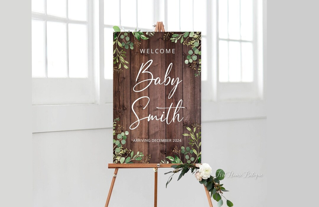 Rustic Baby Shower Welcome Sign Welcome Baby Sign Greenery - Etsy