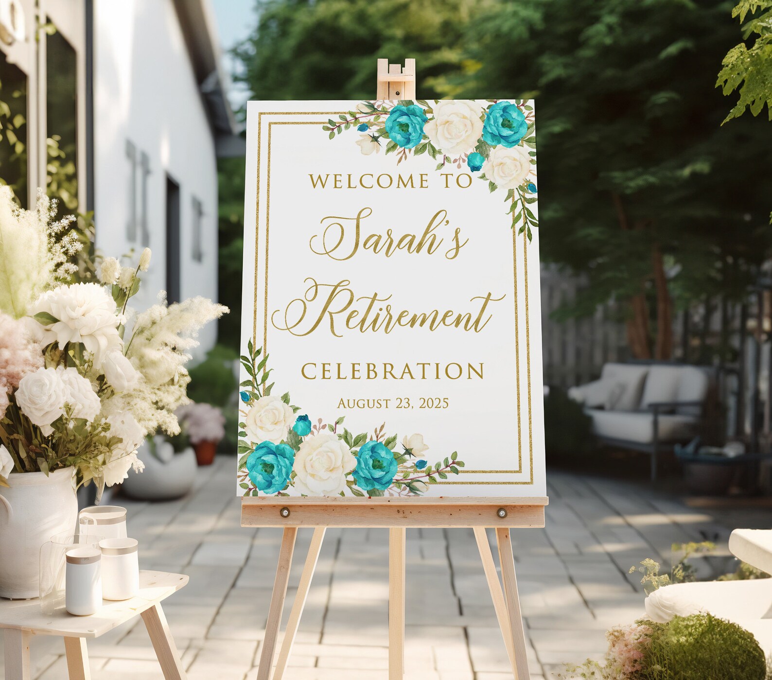 Gold Turquoise Retirement Party Sign, Teal Retirement Celebration ...