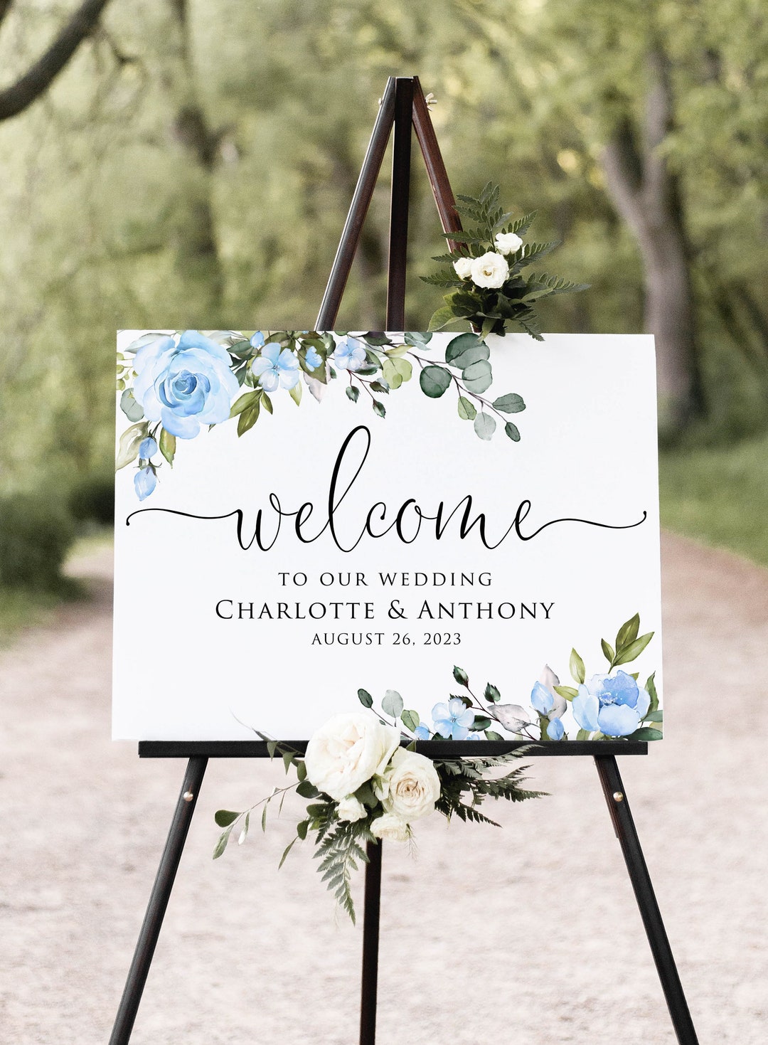 Blue Wedding Welcome Sign Floral Wedding Welcome Sign Light - Etsy