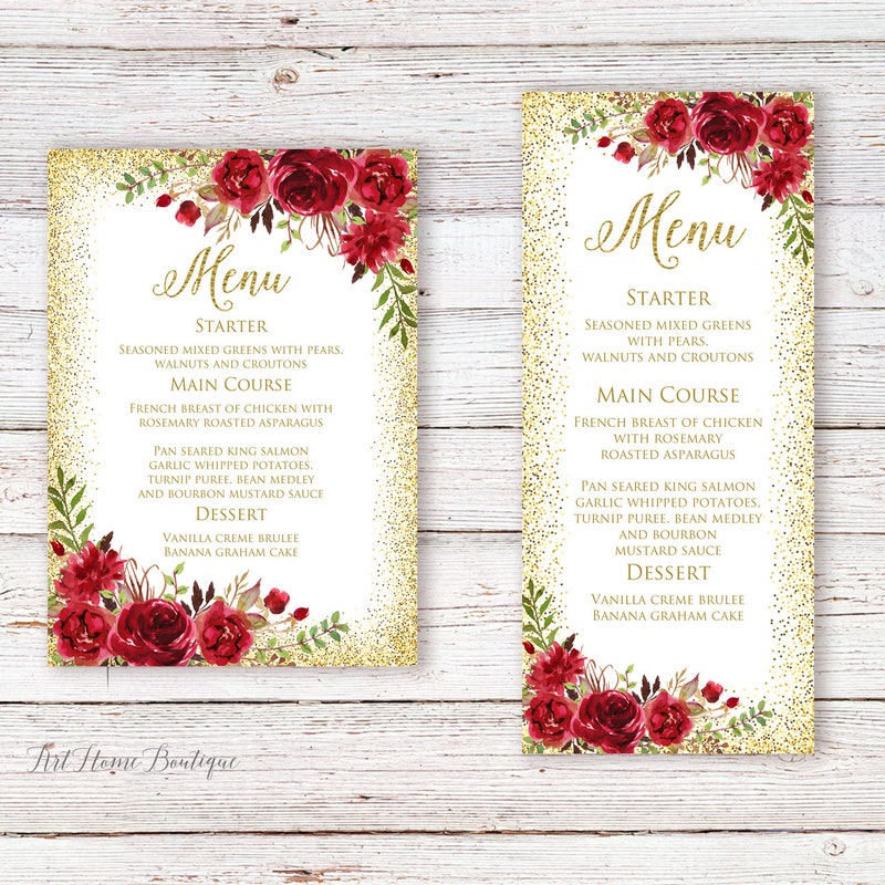 Red Rose Wedding Menu - Etsy