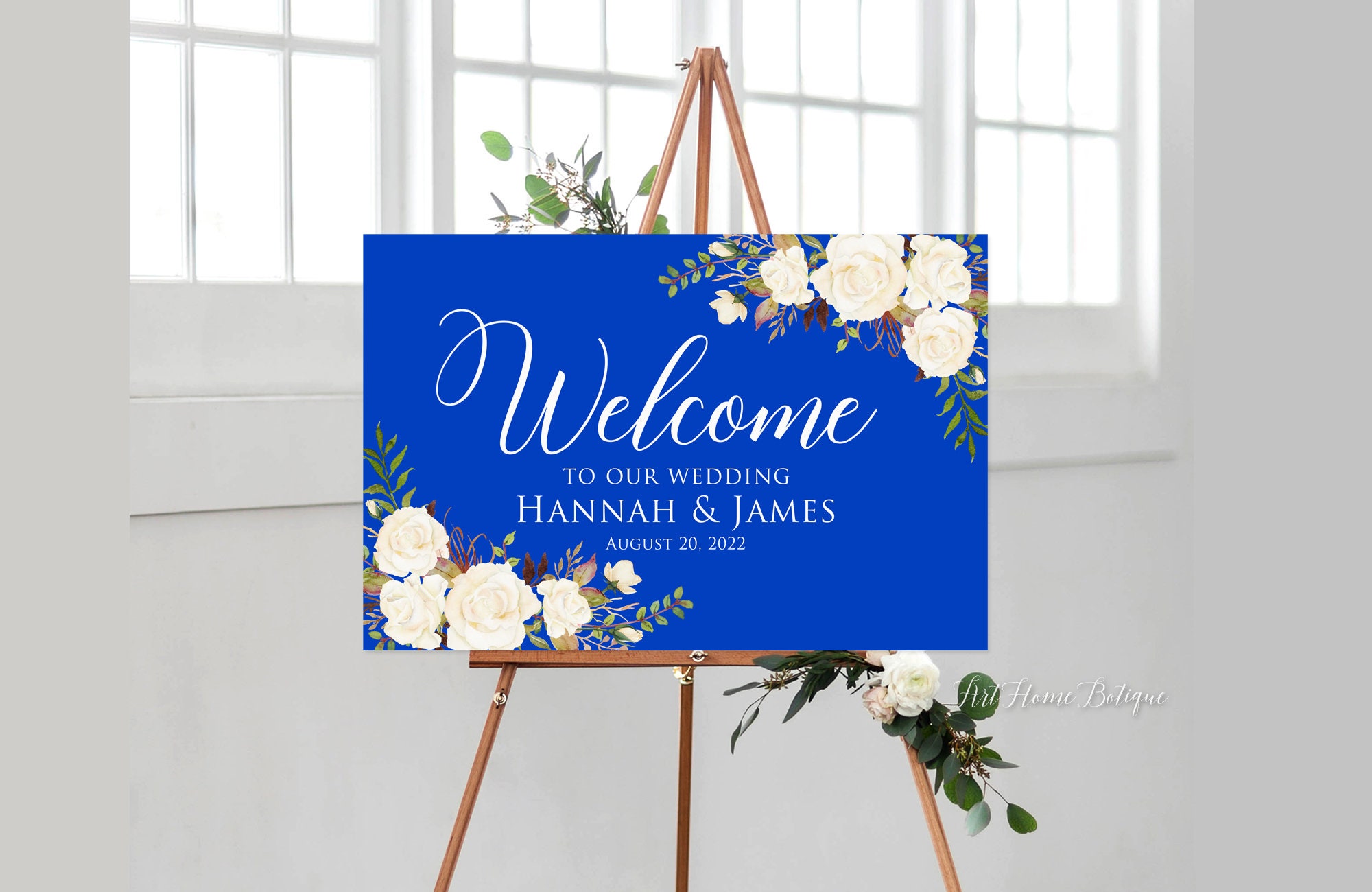Royal Blue Wedding Welcome Sign Blue and White Flowers - Etsy