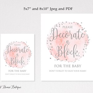 Decorate a Block Sign, Decorate a Block for the Baby Sign, Pink and ...