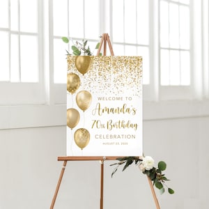 70th Birthday Welcome Sign, Gold Birthday Welcome Sign, Balloons ...