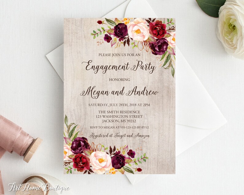 Rustic Engagement Party Invitation Floral Engagement Party | Etsy