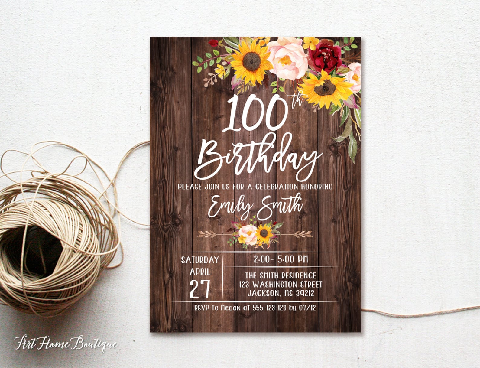 100th Birthday Invitation, Any Age Rustic Birthday Invitation ...