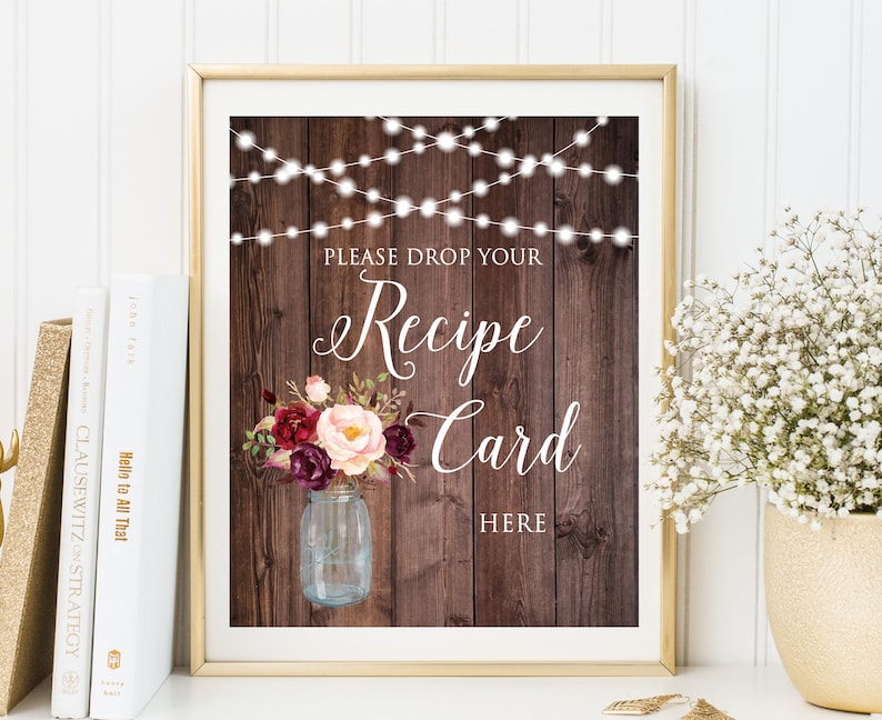 Recipe Card Sign, Recipe Card Bridal Shower Sign, Drop Your Recipe Card ...