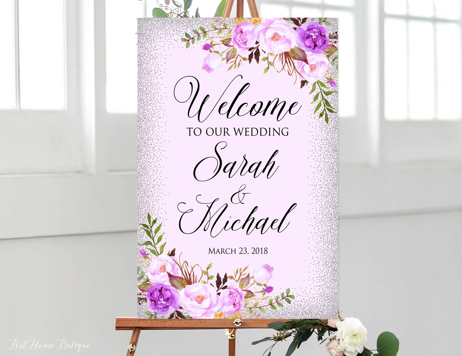 Purple Welcome Wedding Sign Welcome to Our Wedding Sign | Etsy
