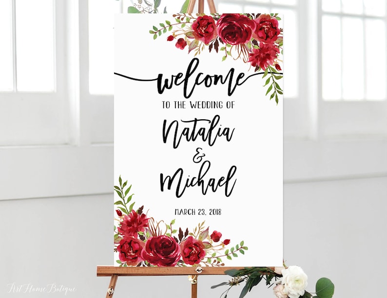 Welcome Wedding Sign, Welcome to Our Wedding Sign, Ivory and Red ...