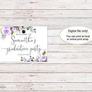 Purple Graduation Party Welcome Sign, Lavender Graduation Welcome Sign ...