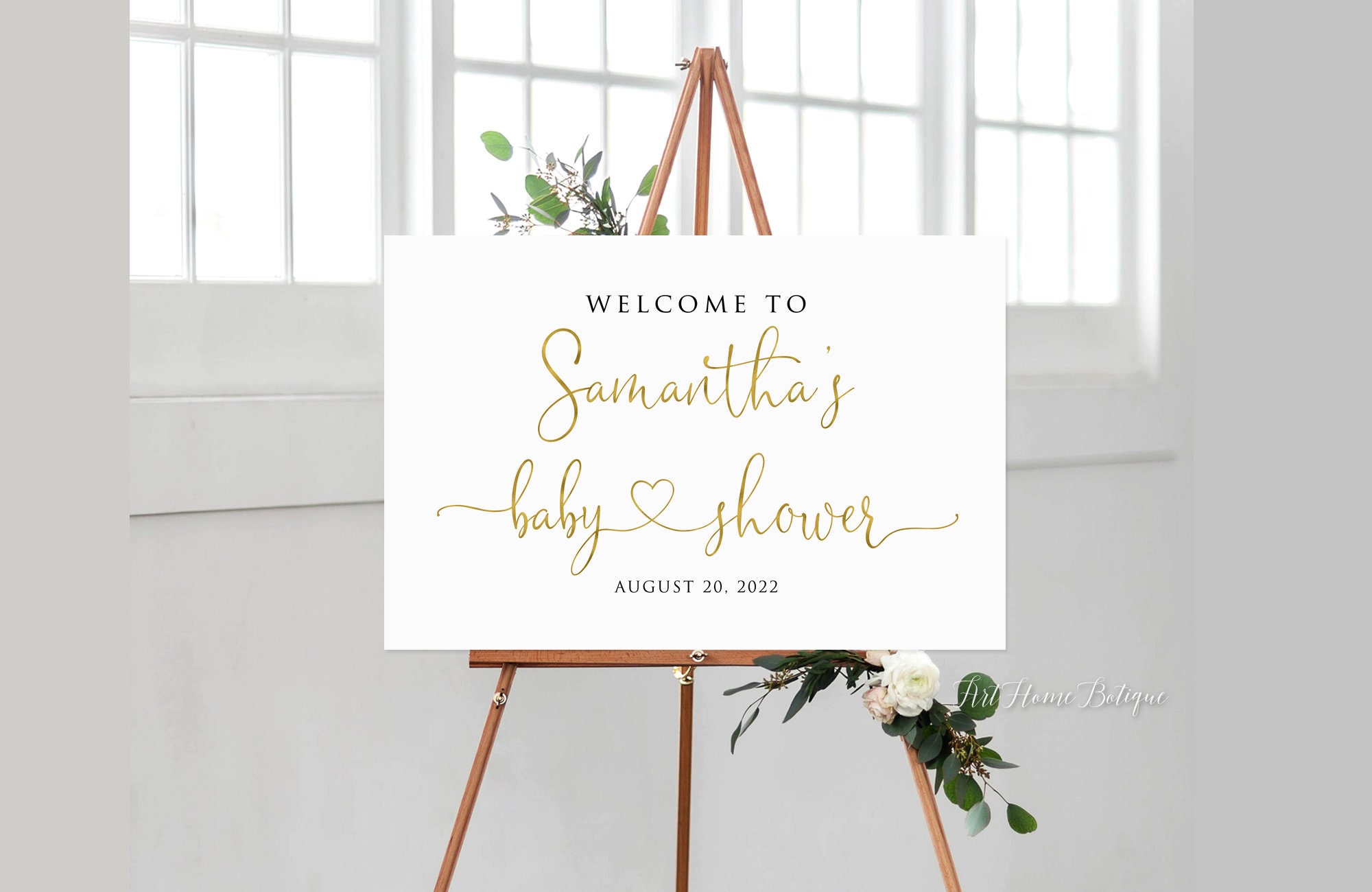 Gold Baby Shower Welcome Sign, Calligraphy Welcome Sign, Heart Baby ...