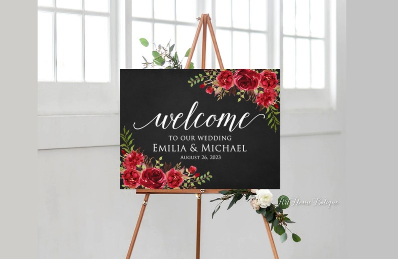 Red and Black Wedding Welcome Sign Chalkboard Welcome Sign - Etsy