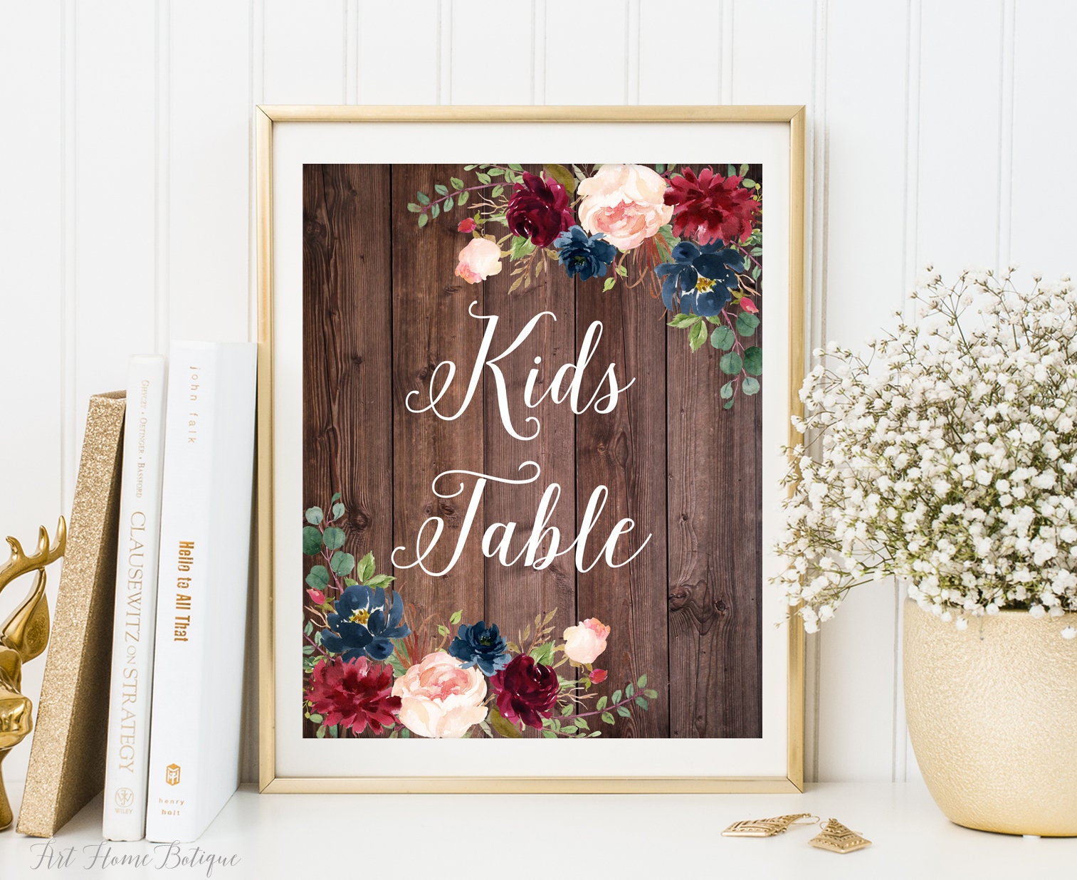 Kids Table Sign, Kids Favors Sign, Rustic Wedding Sign, Burgundy, Navy ...